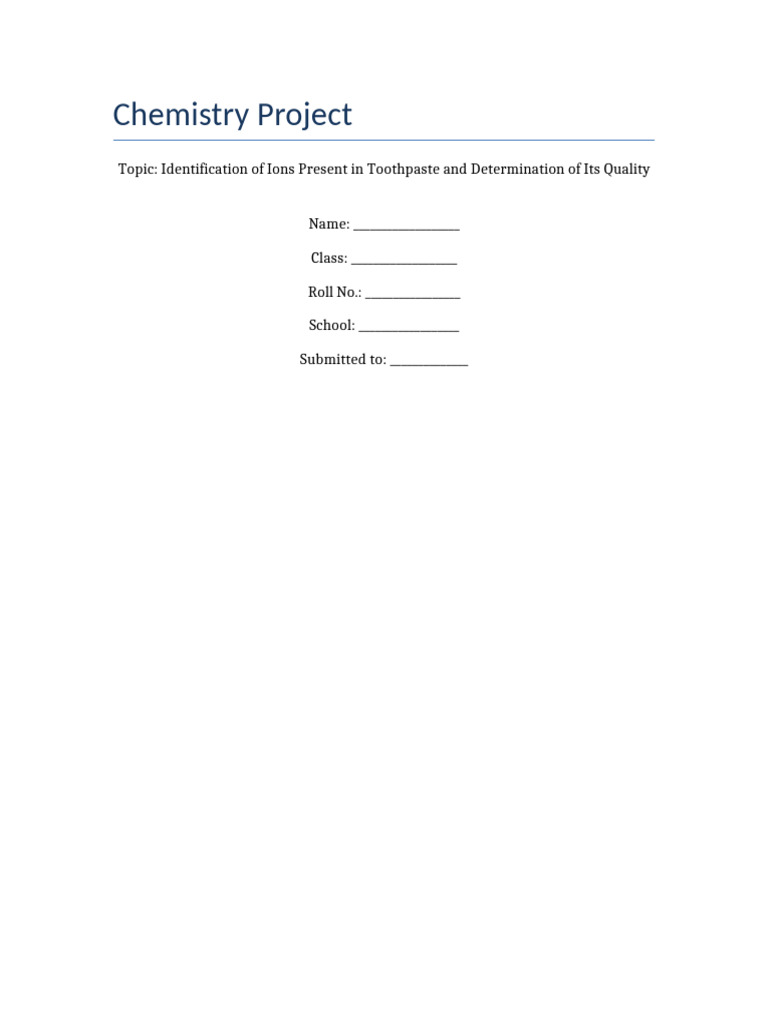 Chemistry_Project_Toothpaste_Ions | PDF | Precipitation (Chemistry) | Acid