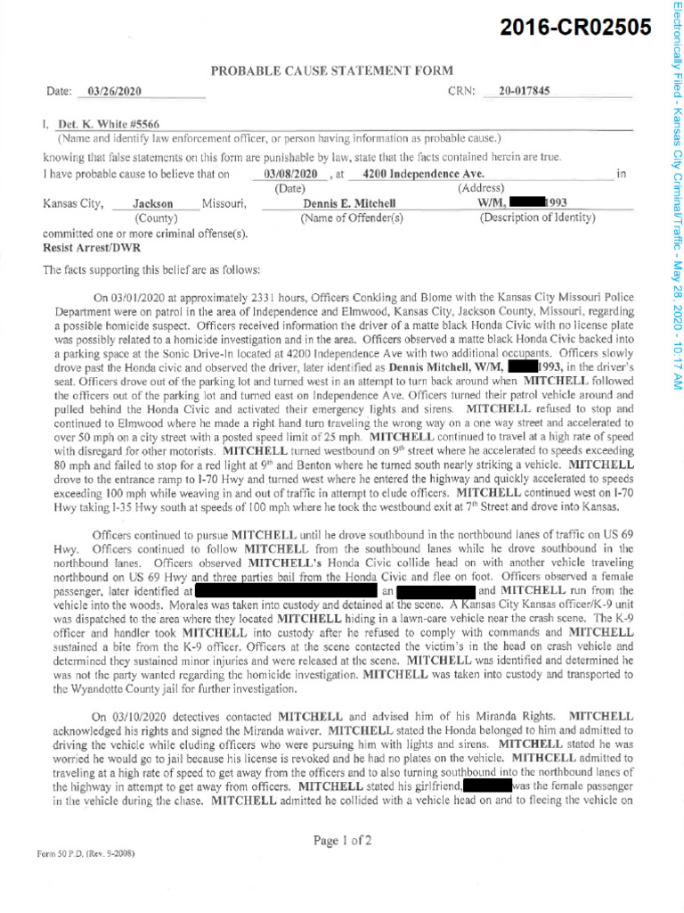 Probable Cause Document For Dennis Mitchell | PDF