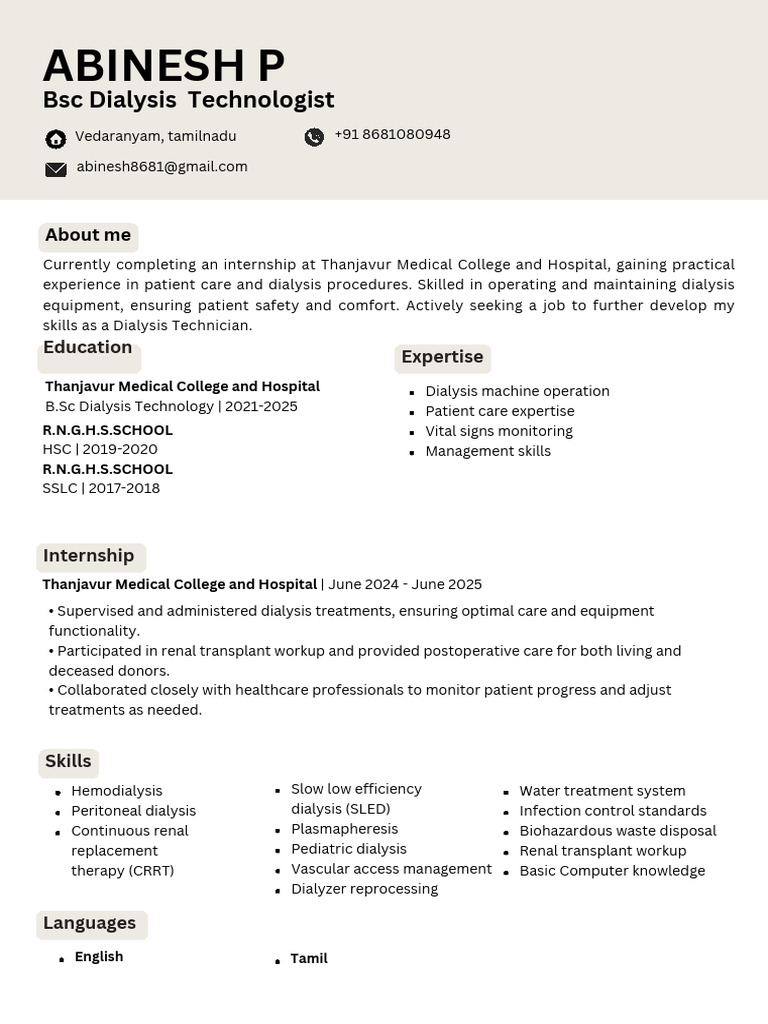 Abinesh P - BSC Dialysis-Resume (1) .PDF - 20250823 - 171140 - 0000 | PDF