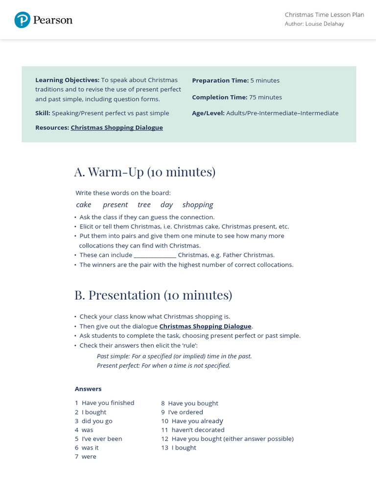 Christmas Traditions & Tenses Lesson | PDF