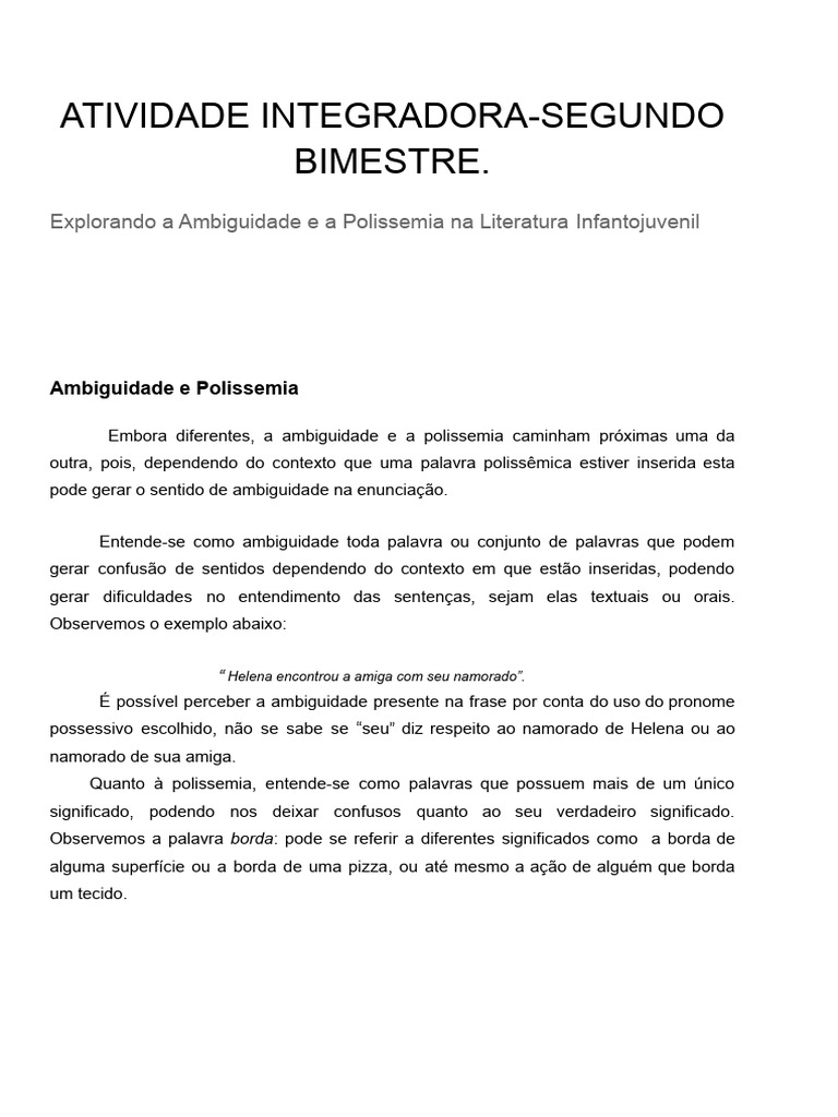 Atividade Integradora-segundo Bimestre (2) | PDF | Ambiguidade