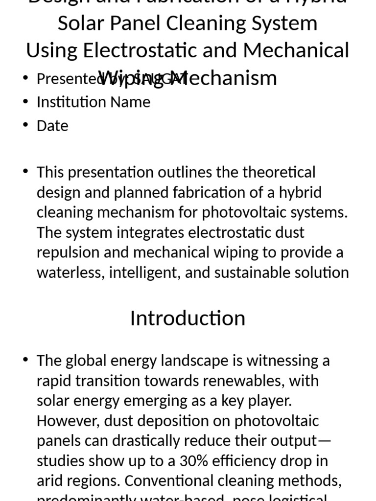 Hybrid Solar Panel Cleaning System | PDF | Solar Power | Solar Panel