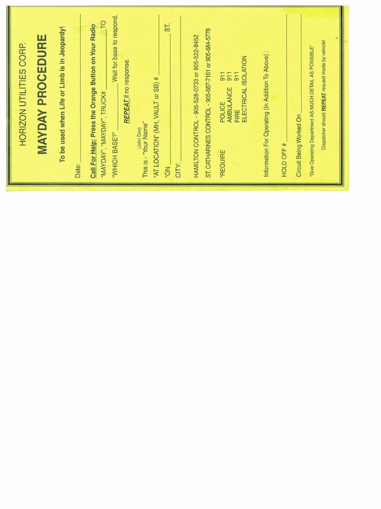 Hotizon Utilities Mayday Procedure | PDF