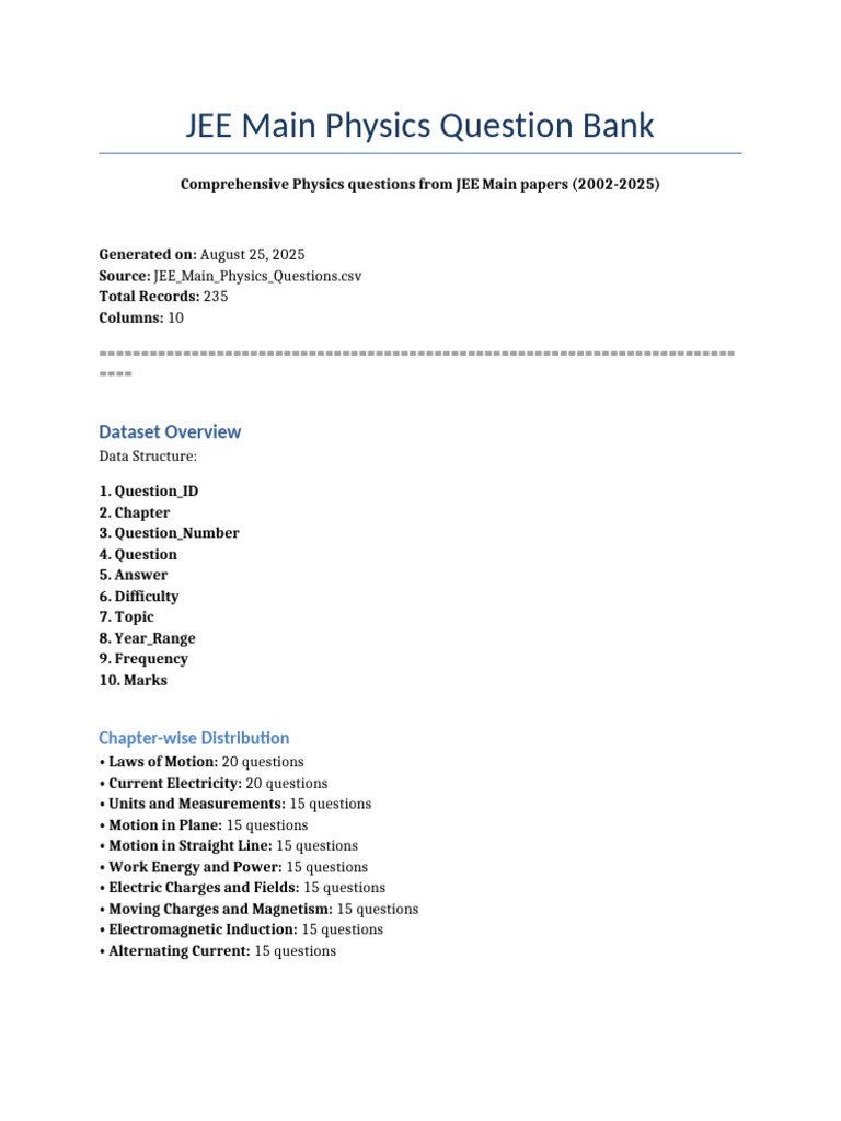 JEE Main Physics Question Bank | PDF | Newton's Laws Of Motion | Electromagnetism