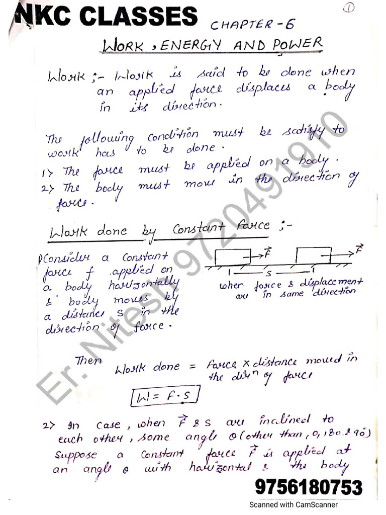 Class 11th Work Energyand Power - Watermark | PDF