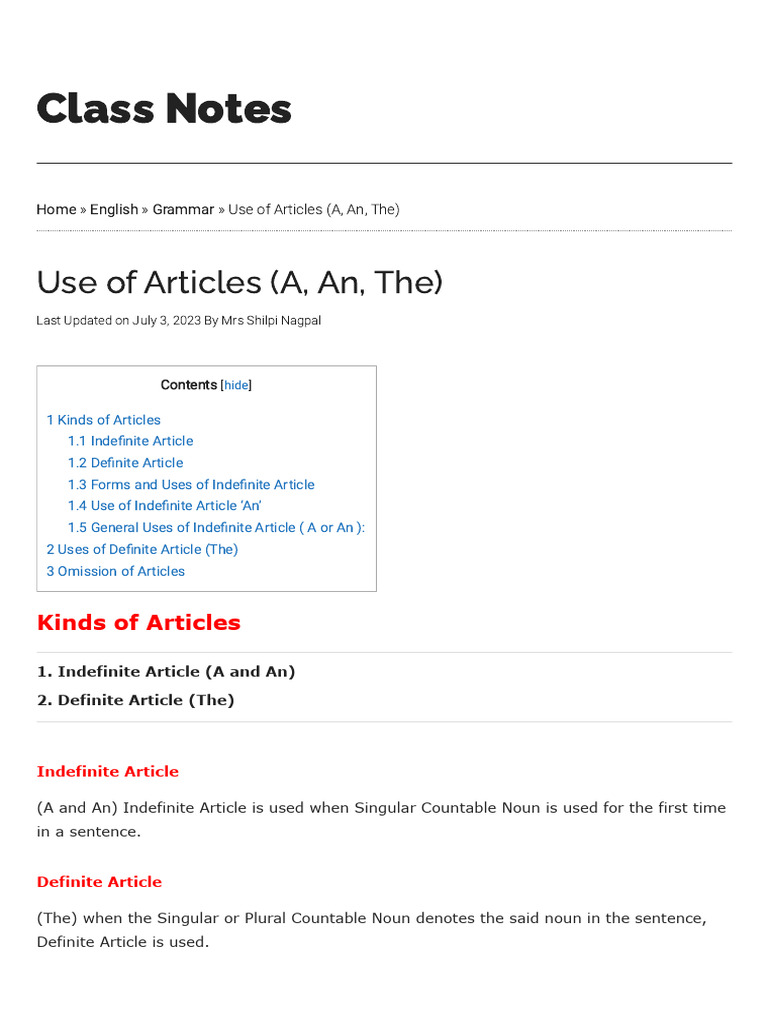 Understanding Articles in English Grammar | PDF | Noun | Grammatical Number