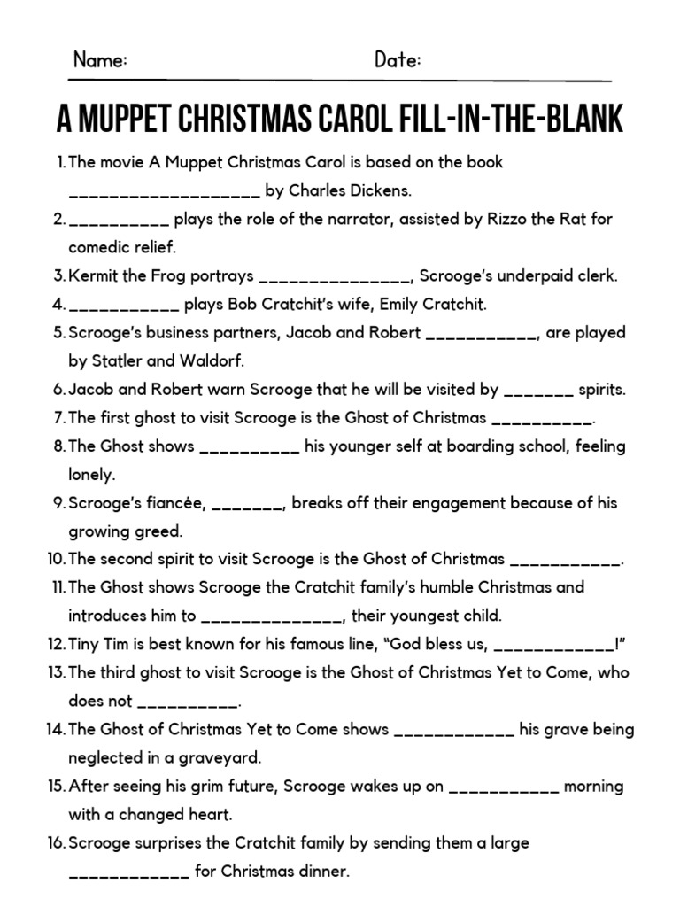 A Muppet Christmas Carol Fill-In-The-Blank: Name: Date | PDF | Ebenezer ...