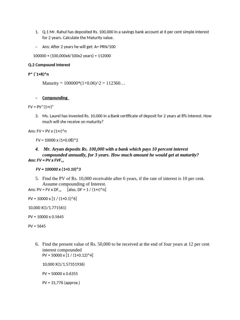 Interest Calculation and Present Value Analysis | PDF | Loans | Present ...