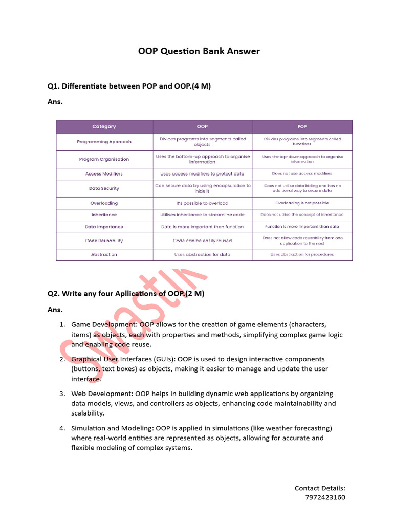 OOP Question Bank Answer | PDF | Class (Computer Programming) | Inheritance (Object Oriented ...