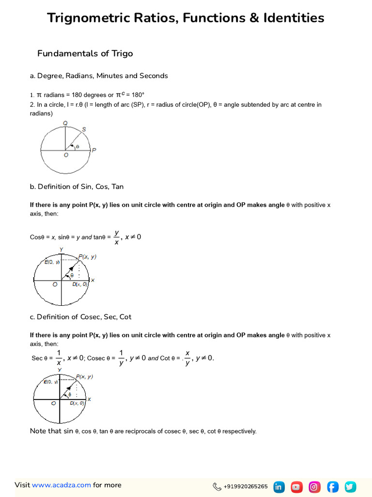 Trignometric Ratios, Functions & Identities | PDF | Trigonometric ...