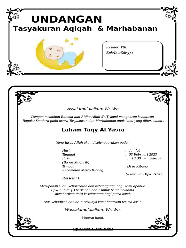 Contoh Surat Undangan Marhaban Bayi 1 | PDF
