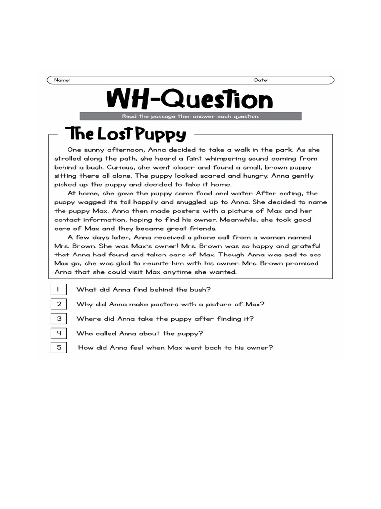 WH Questions Reading Comprehension Worksheets For Grade 3 46224 680730 ...