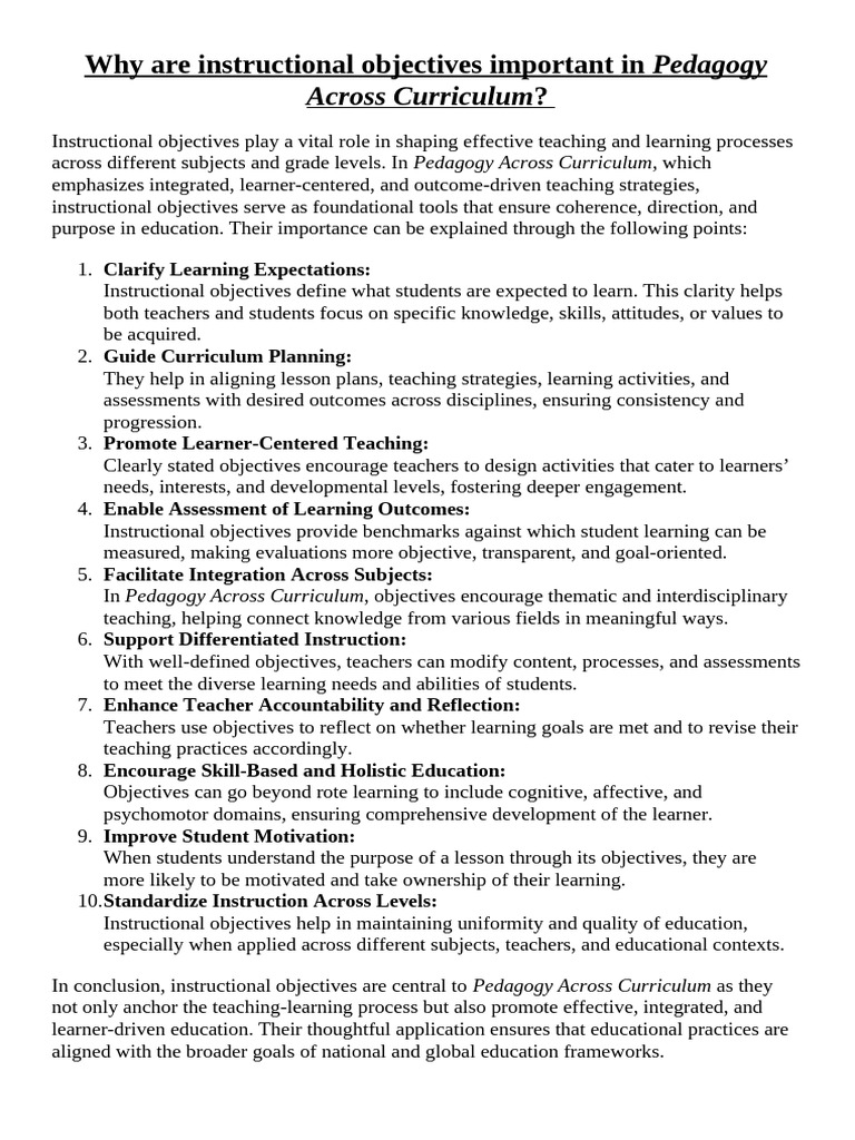 Importance of Instructional Objectives in Education | PDF | Learning ...