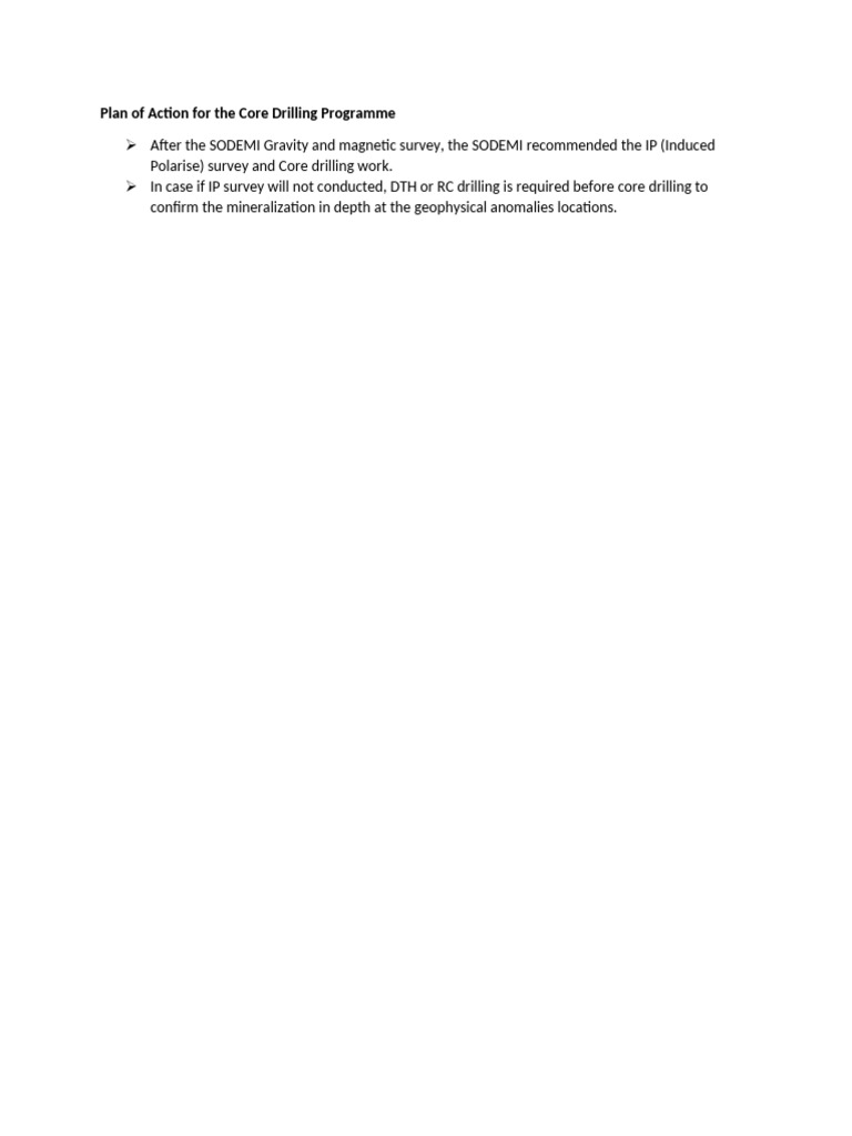 Plan of Action For The Core Drilling Programme | PDF