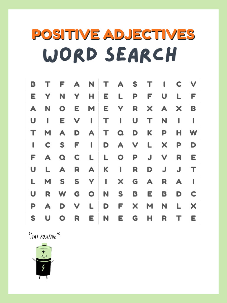 Positive Adjective Word Search Activity Worksheet | PDF