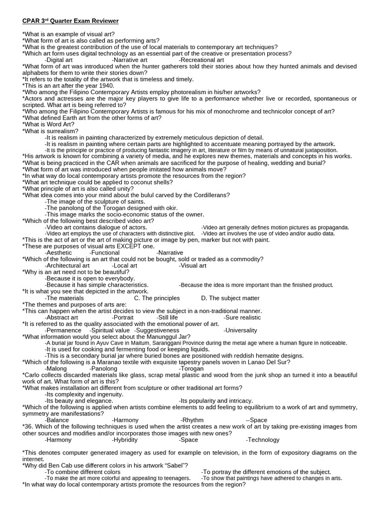 Reviewer Cpar 3rd Quarter | PDF | Paintings | Image