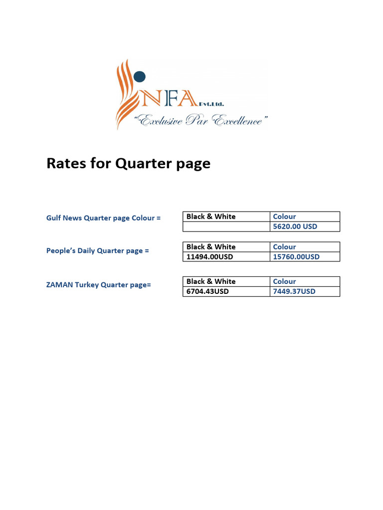 Rates For Quarter Page Final | PDF