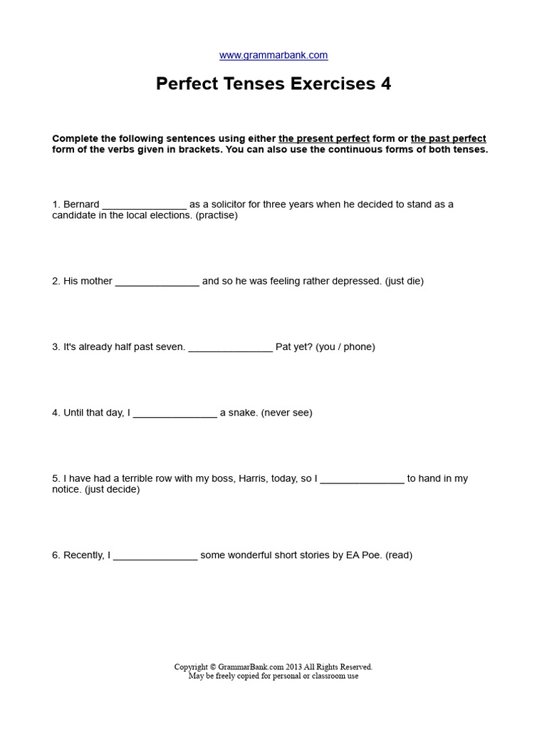 Perfect Tenses Exercises 4 | PDF