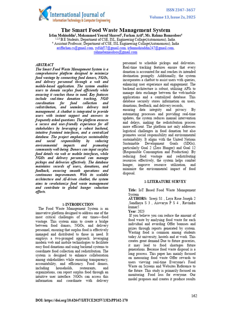 Smart Food Waste Management System | PDF | Databases | Php