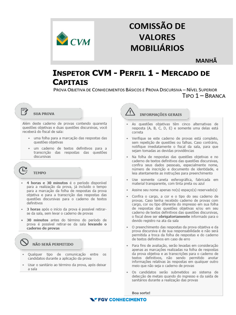 Prova CVM Inspetor Mercado de Capitais | PDF | Falência | Emenda ...