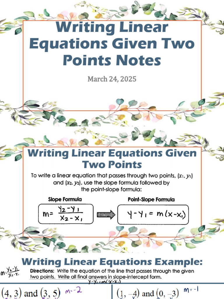 Writing Linear Equations Given Two Points Notes 3.24 | PDF