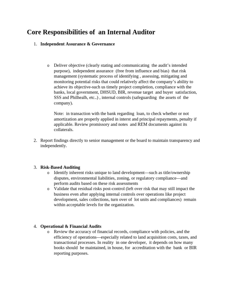 Internal Audit Responsibilities Overview | PDF | Internal Control | Audit