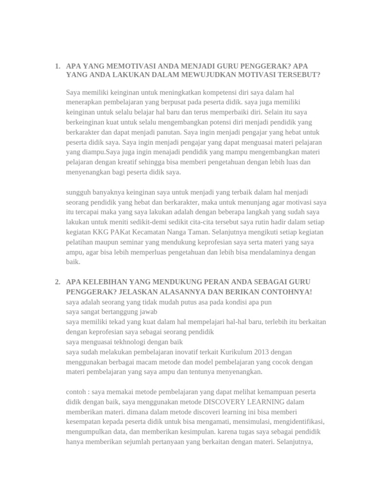 Jawaban Esai Guru Penggerak | PDF