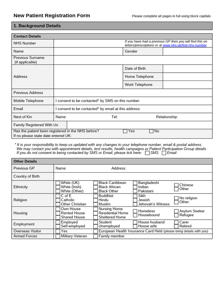 New Patient Registration Form Adult | PDF | Caregiver | Identity Document