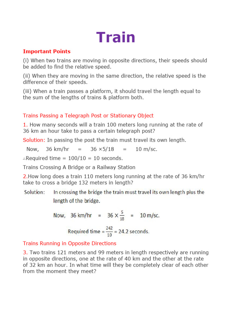 Train: Important Points | PDF | Speed