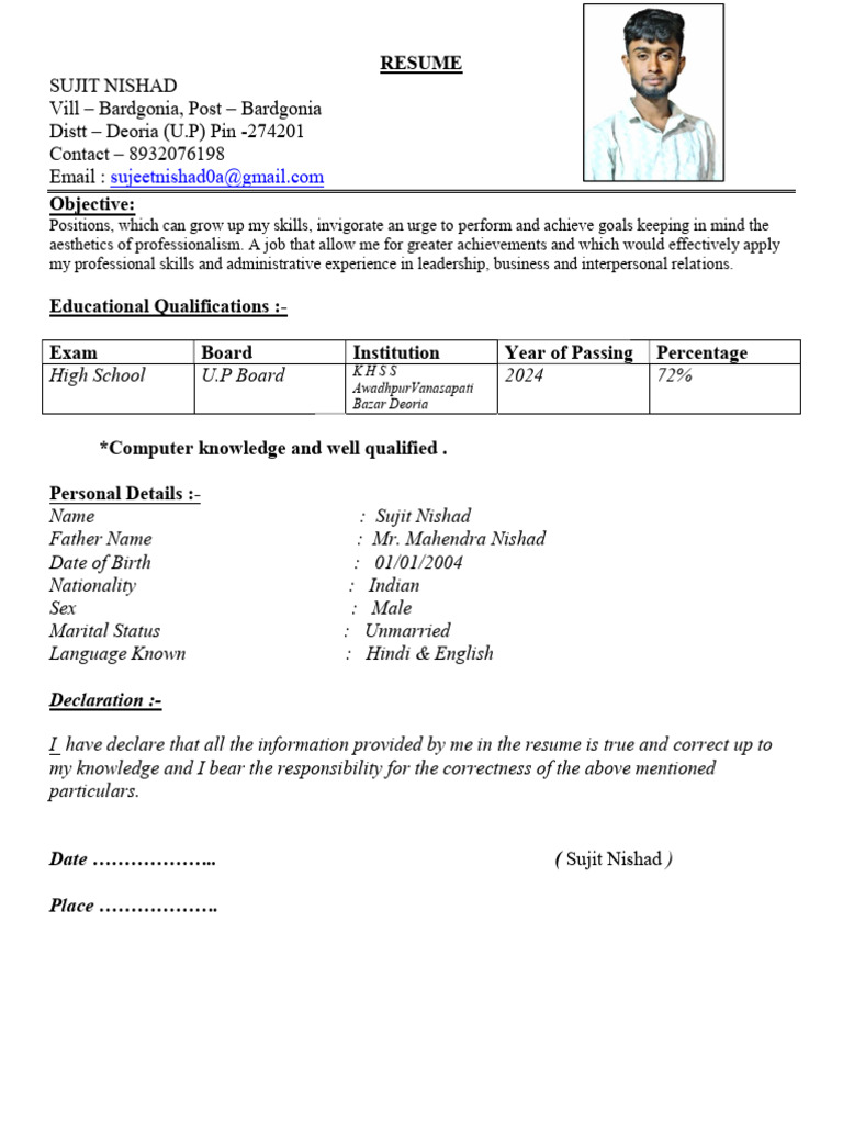 Sujit Nishad Resume Overview | PDF