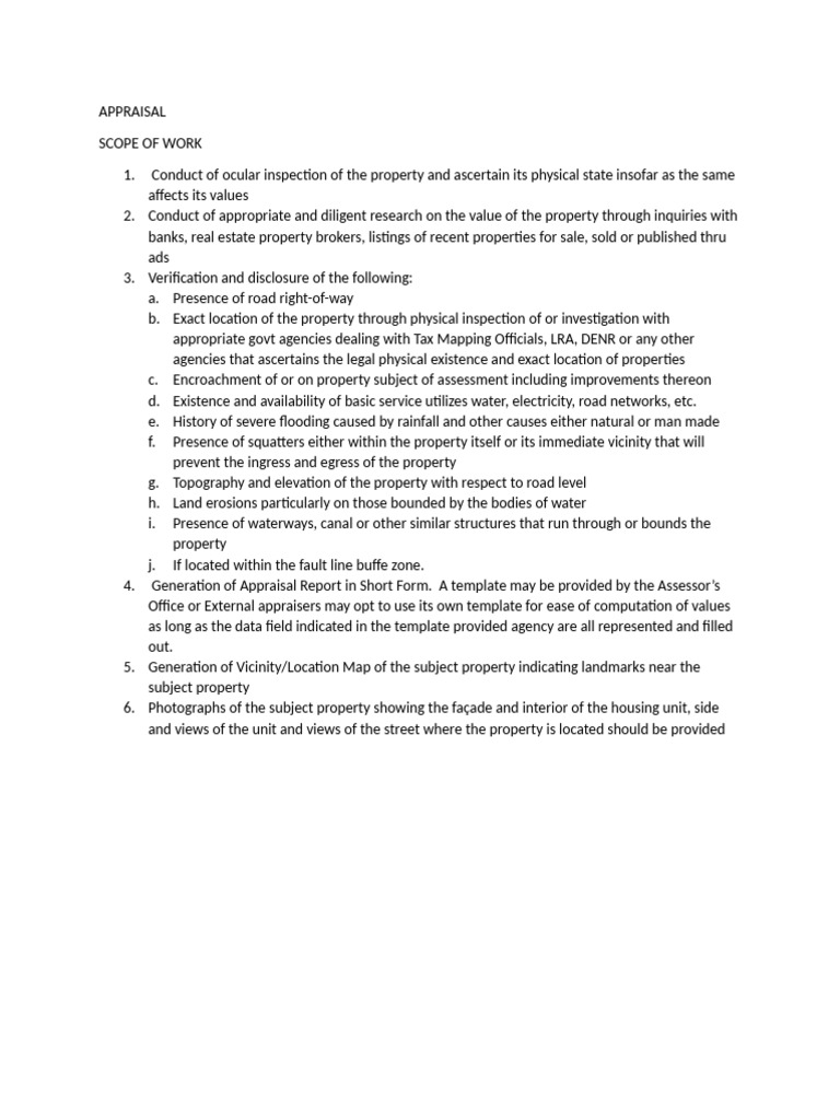 Property Appraisal Scope of Work | PDF