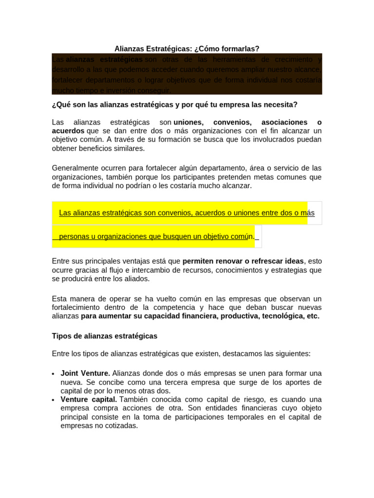 Alianzas Estratégicas | PDF | Proyecto conjunto | Capital de riesgo