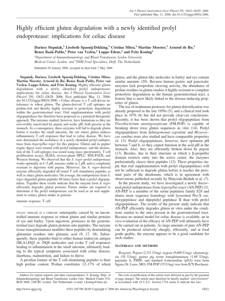 Gluten Degradation With Prolyl-Endoprotease | PDF | Proteolysis | Protease