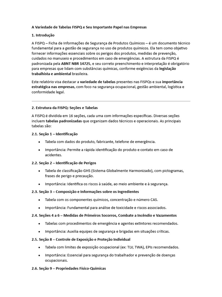 Tabelas FISPQ: Segurança Química Essencial | PDF