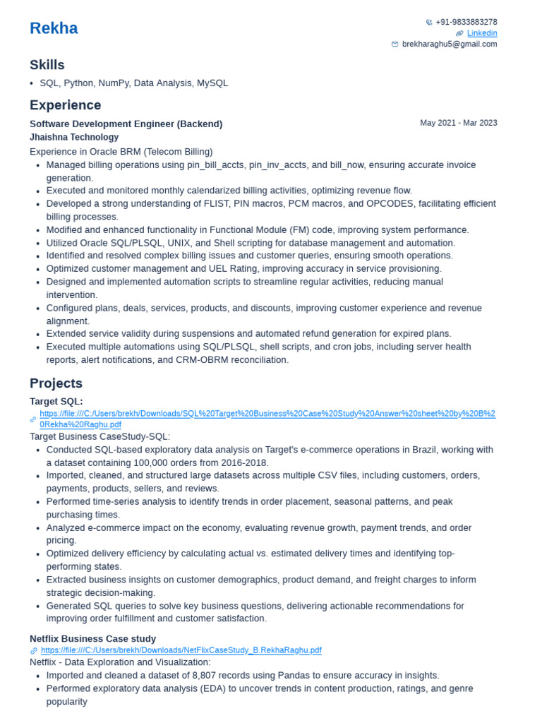 RekhaRaghu Resume - Rekha Raghu | PDF | Data Analysis | Data