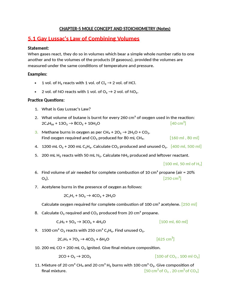 10-Mole Concept Part-1 (Notes) | PDF | Mole (Unit) | Molecules