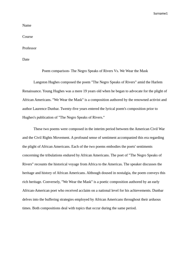 Poem Analysis: Hughes vs. Dunbar | PDF | Poetry | Metaphor