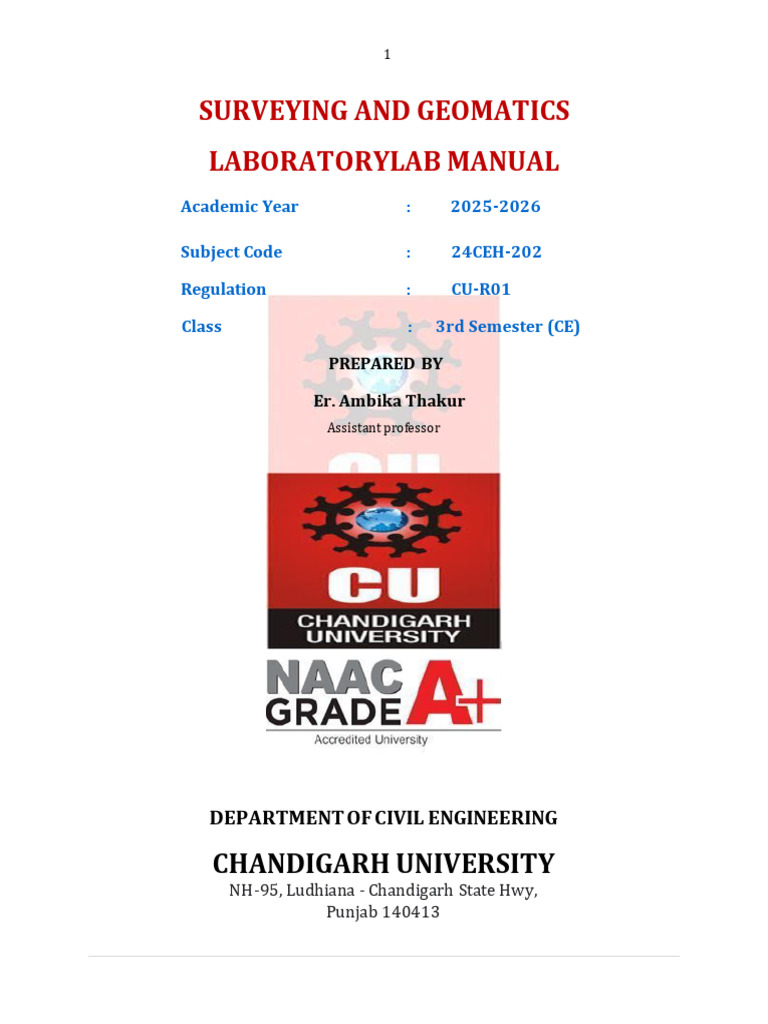 Manual Surveying and Geomatics Lab Manual | PDF | Surveying | Compass