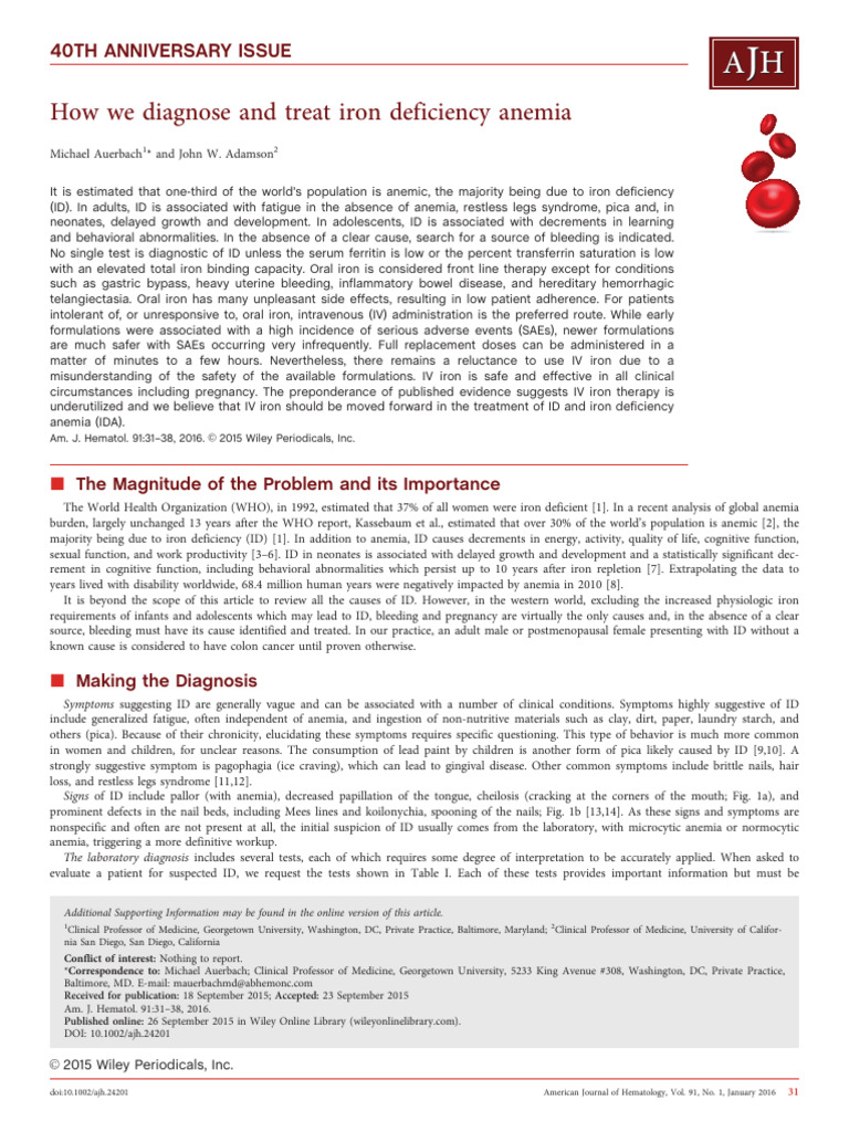 American J Hematol - 2015 - Auerbach - How We Diagnose and Treat Iron ...