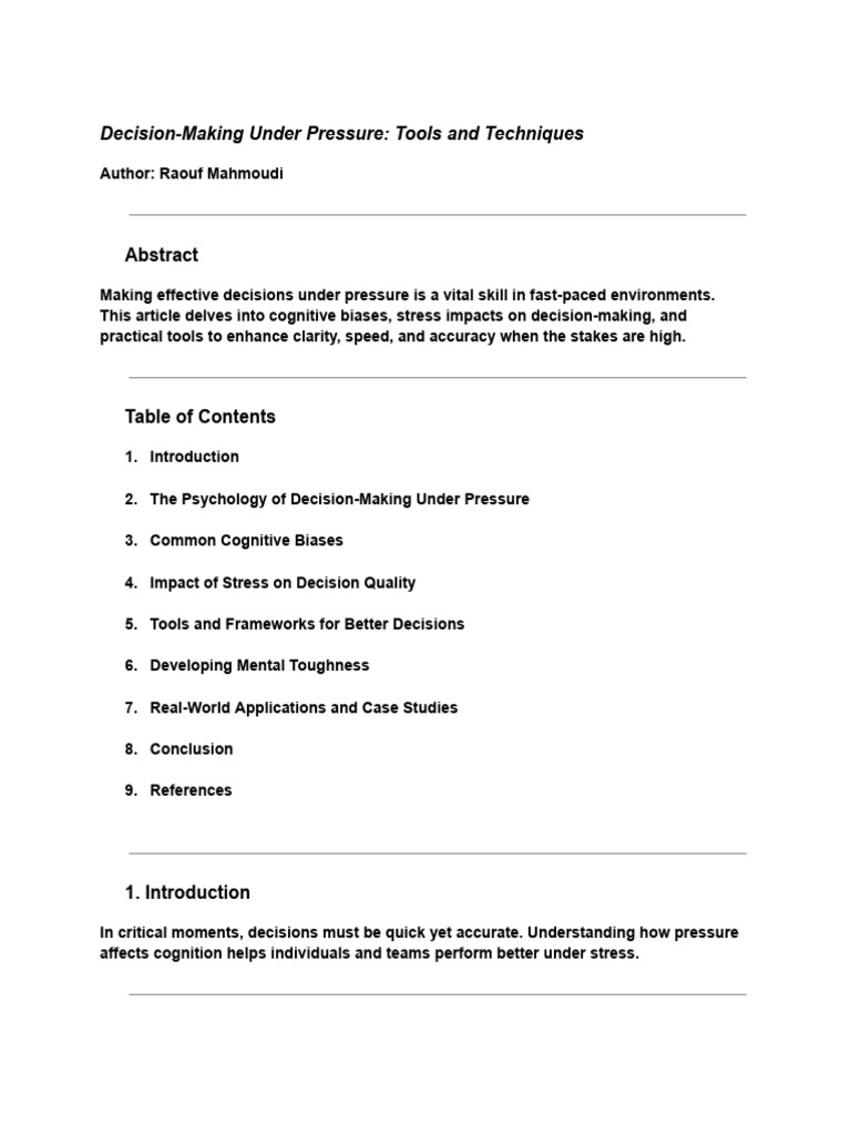 Decision-Making Under Pressure Tools and Techniques | PDF | Decision ...