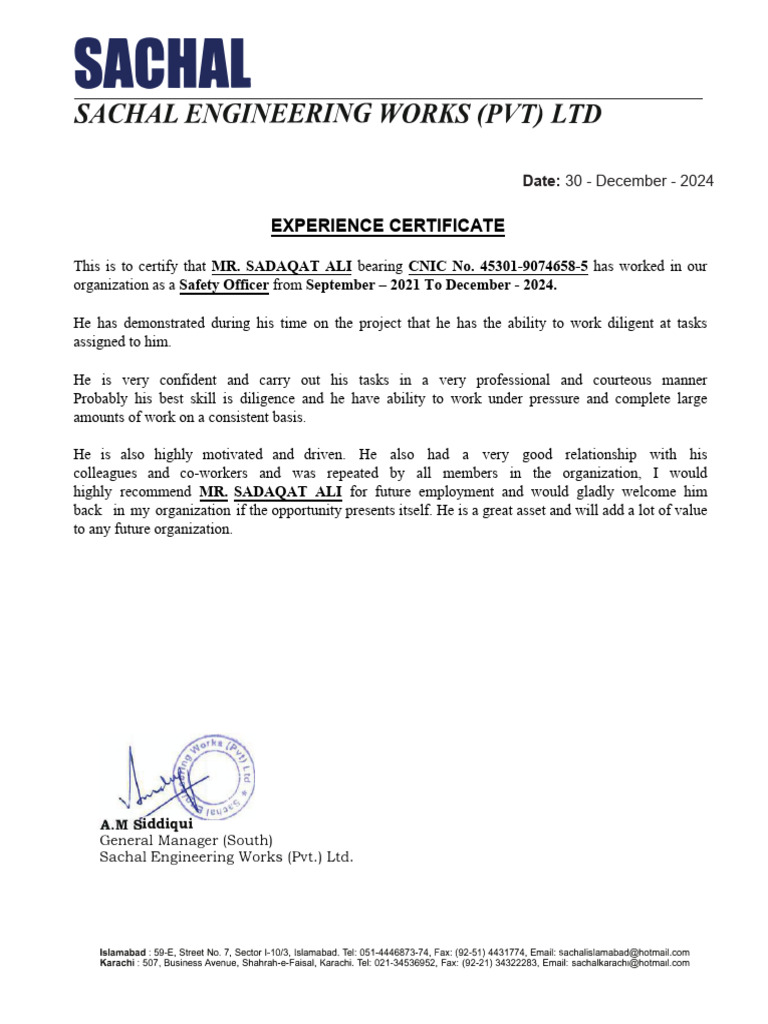 Safety Officer Recommendation Letter | PDF