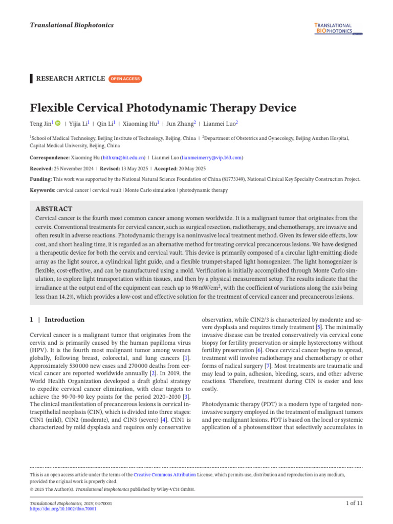 Flexible Cervical Photodynamic Therapy Device | PDF | Cervical Cancer