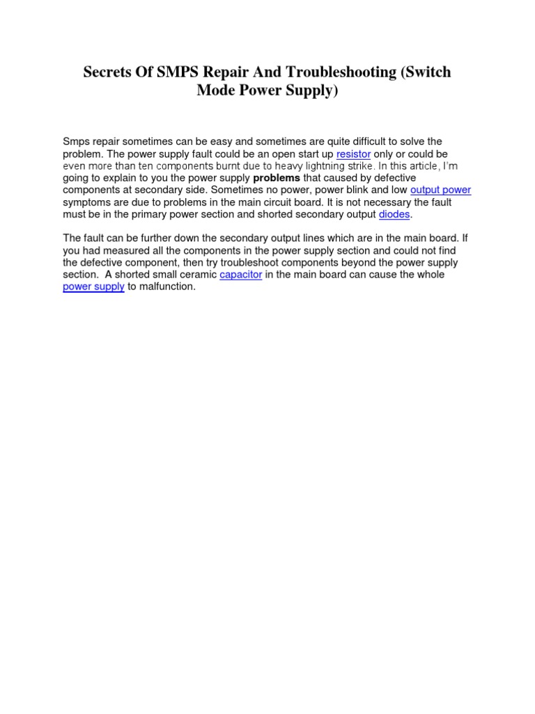 Secrets of SMPS Repair and Troubleshooting | PDF | Troubleshooting ...