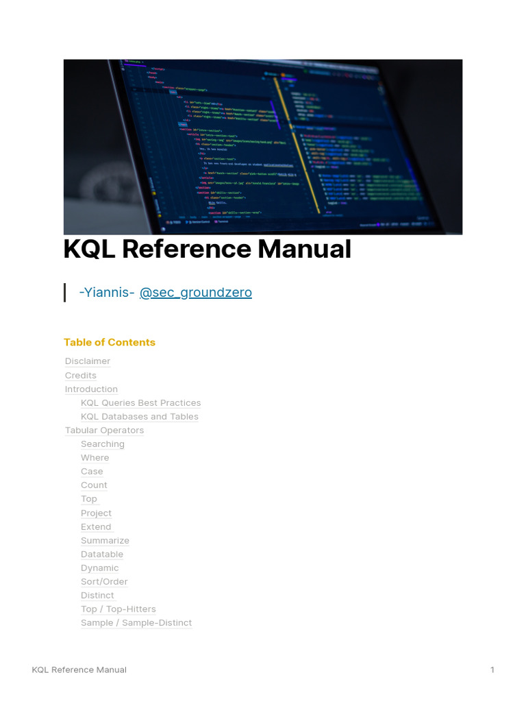 KQL Syntax and Reference Guide | PDF | Table (Database) | Databases