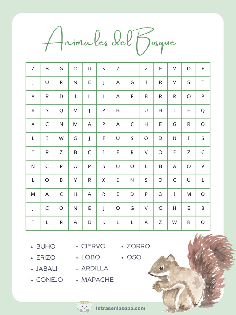 Sopa de Letras: Animales del Bosque | PDF