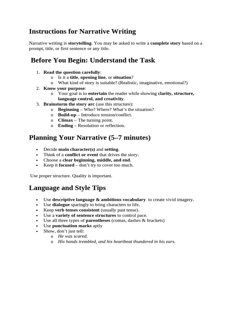 Instructions For Narrative Writing | PDF | Narrative | Writing