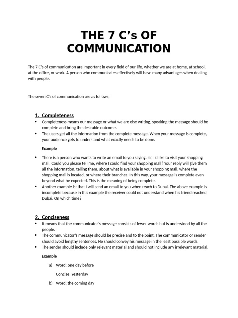 Mastering The 7 C S Of Communication Pdf Communication Grammar