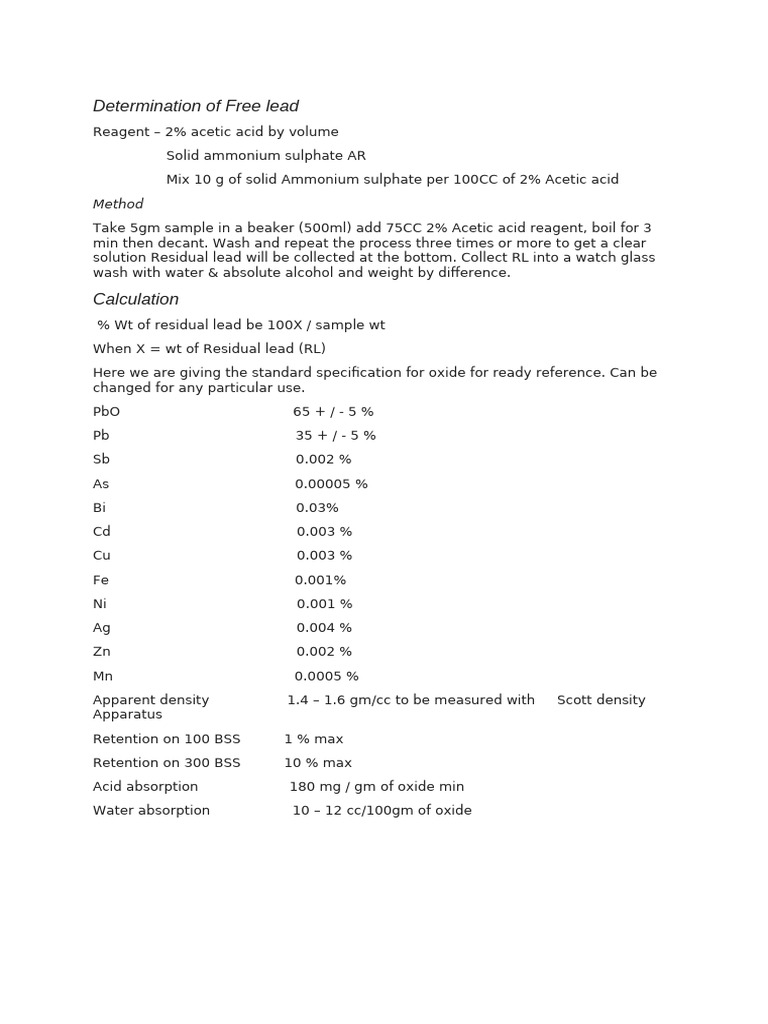 Free Lead Determination Method | PDF