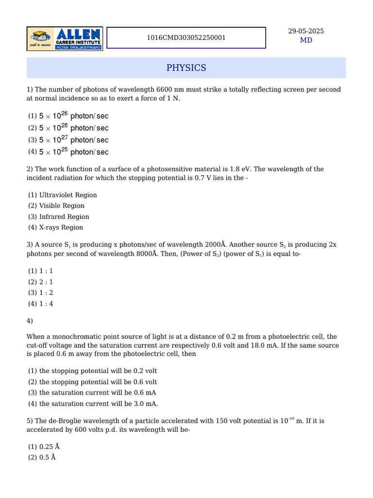 Achiever Phase (Test 01) (Q&S) | PDF | Electron | Light