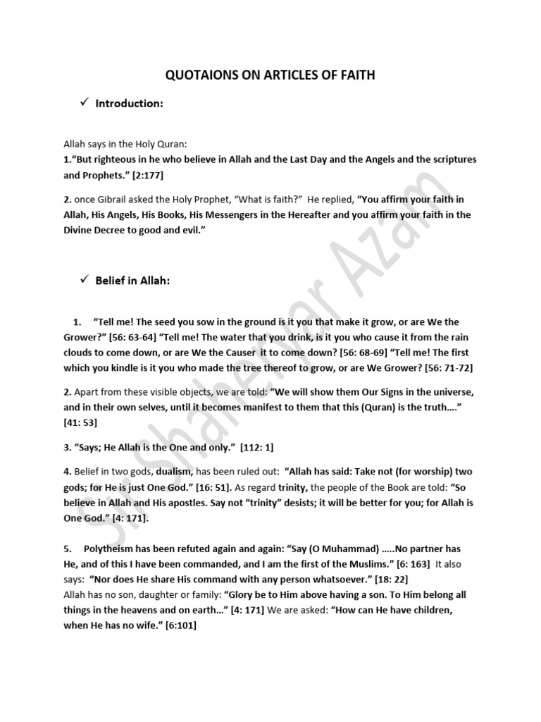 Articles of Faith in Islam Explained | PDF | Prophets And Messengers In ...